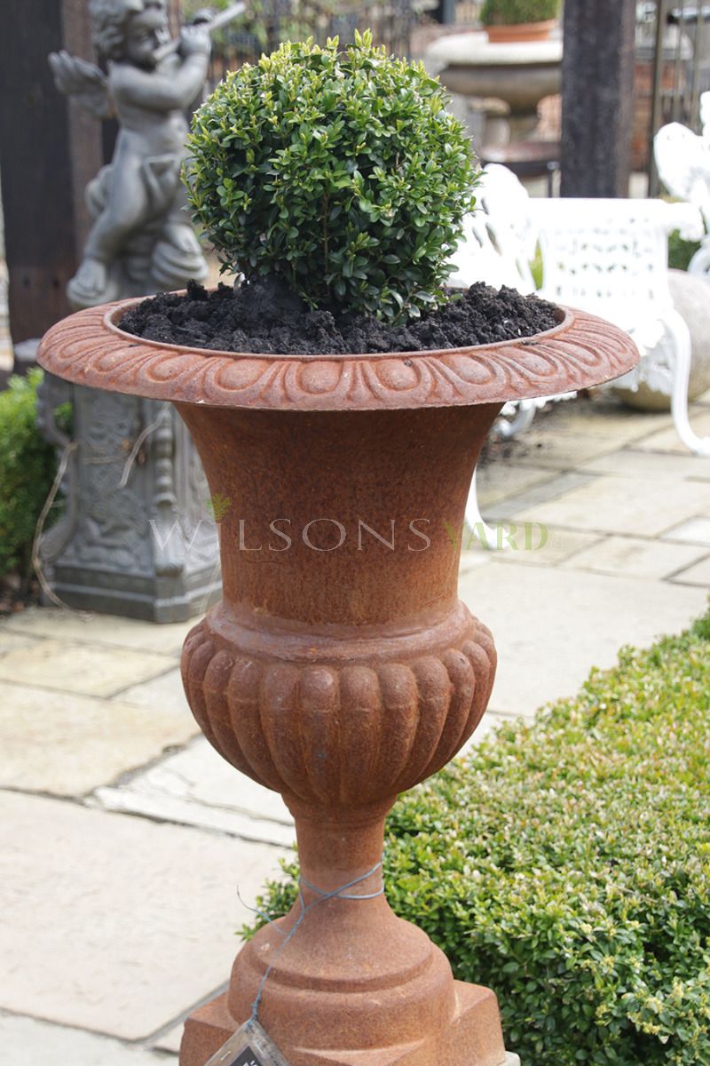 Pair of vintage cast iron garden urn planters
