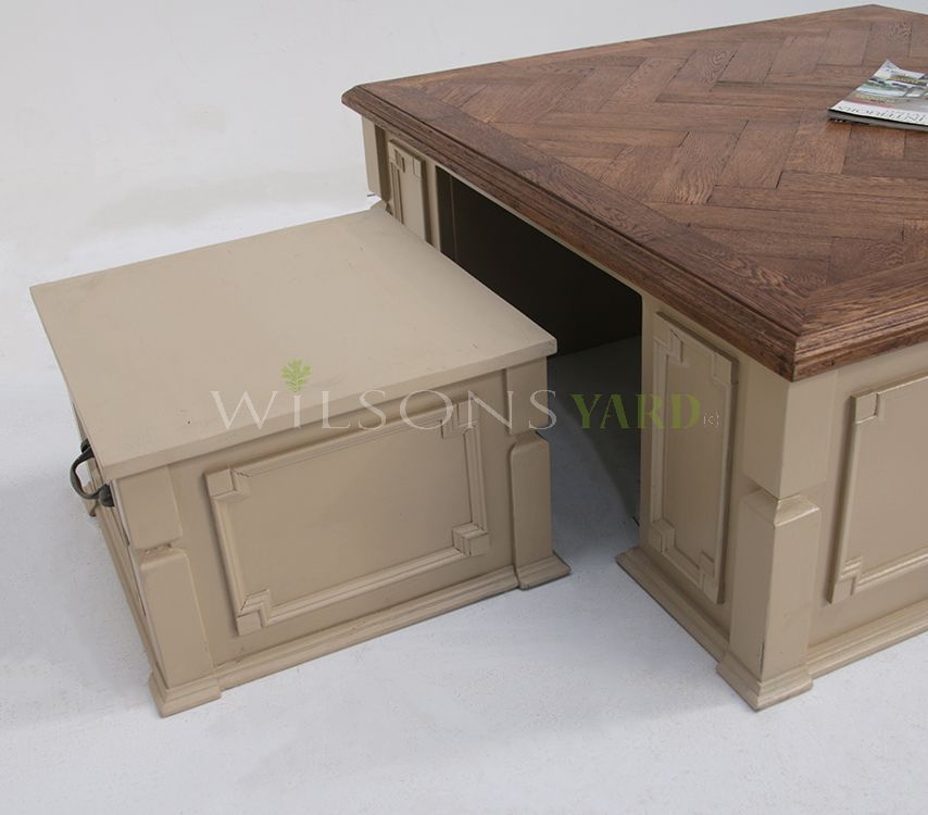 Bespoke - Parquet topped coffee table & foot stool