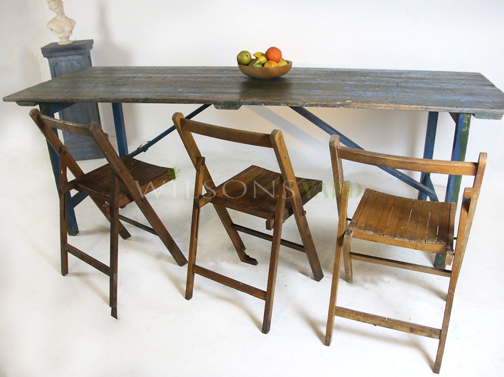 Traditional folding industrial style tressel table