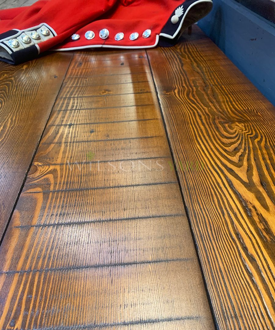 Salvaged ebonized Douglas Fir plank flooring