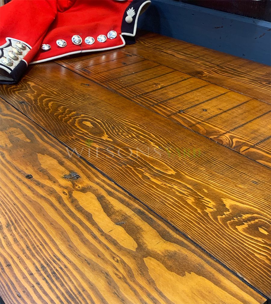 Salvaged ebonized Douglas Fir plank flooring