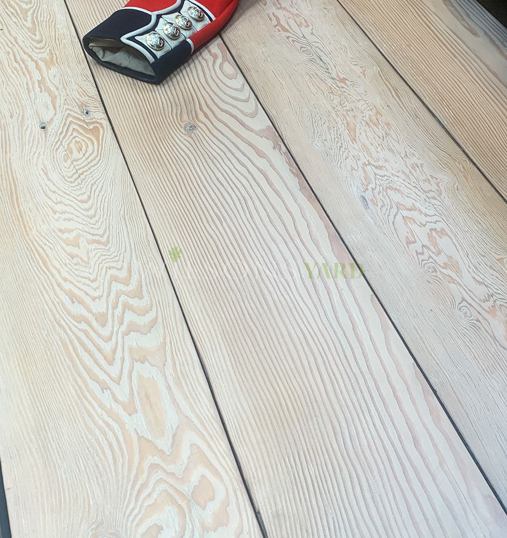 Salvaged ebonized Douglas Fir plank flooring