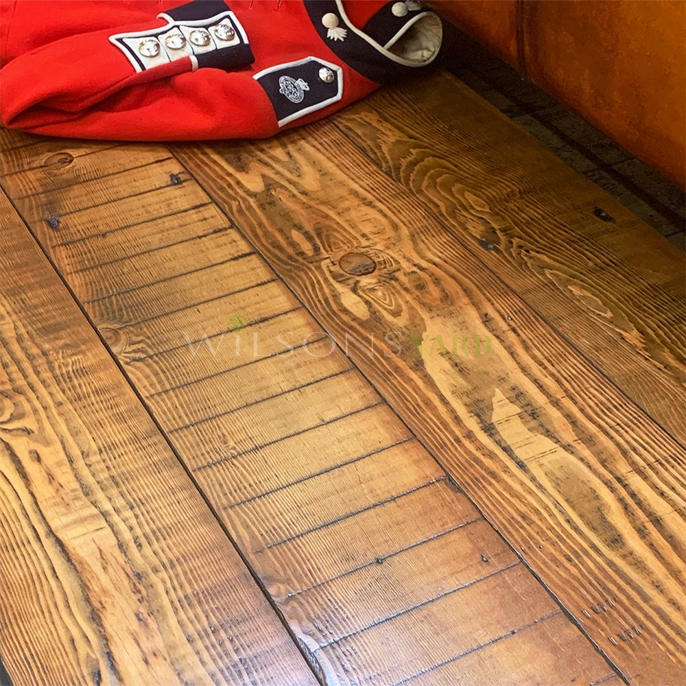Salvaged ebonized Douglas Fir plank flooring