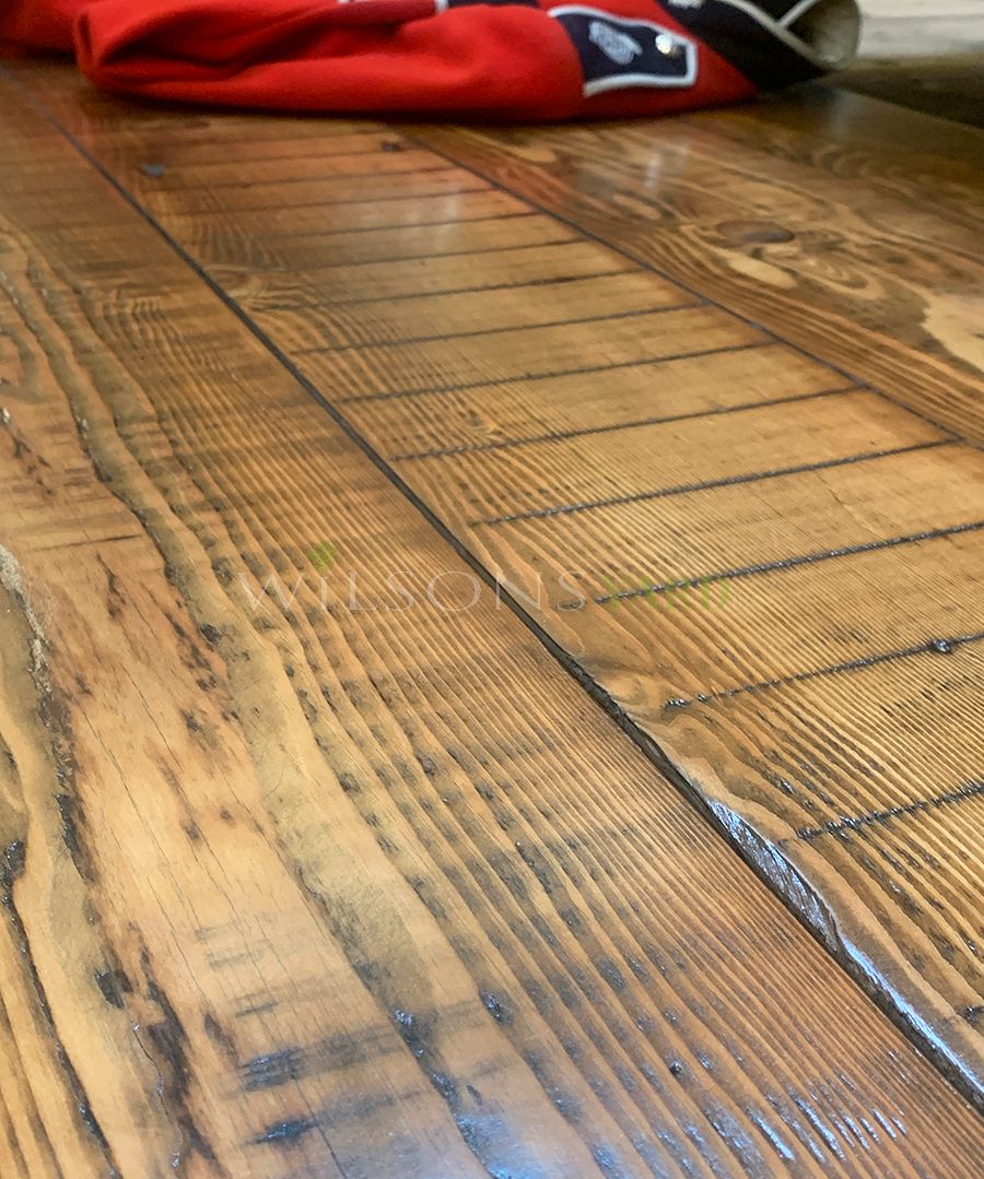 Salvaged ebonized Douglas Fir plank flooring