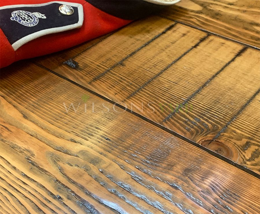 Salvaged ebonized Douglas Fir plank flooring