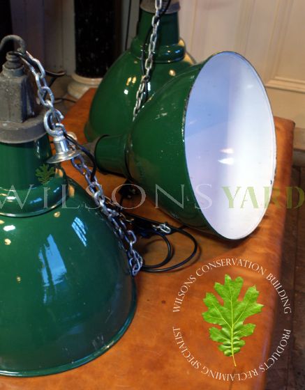 Large reclaimed green industrial lights rewired and tested
