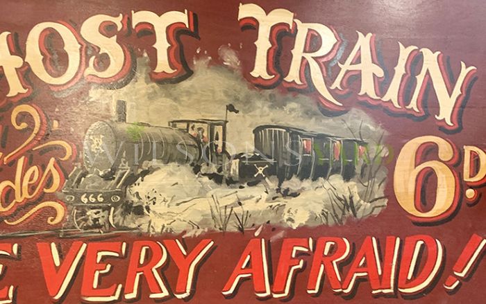 Vintage painted Ghost Train wall sign